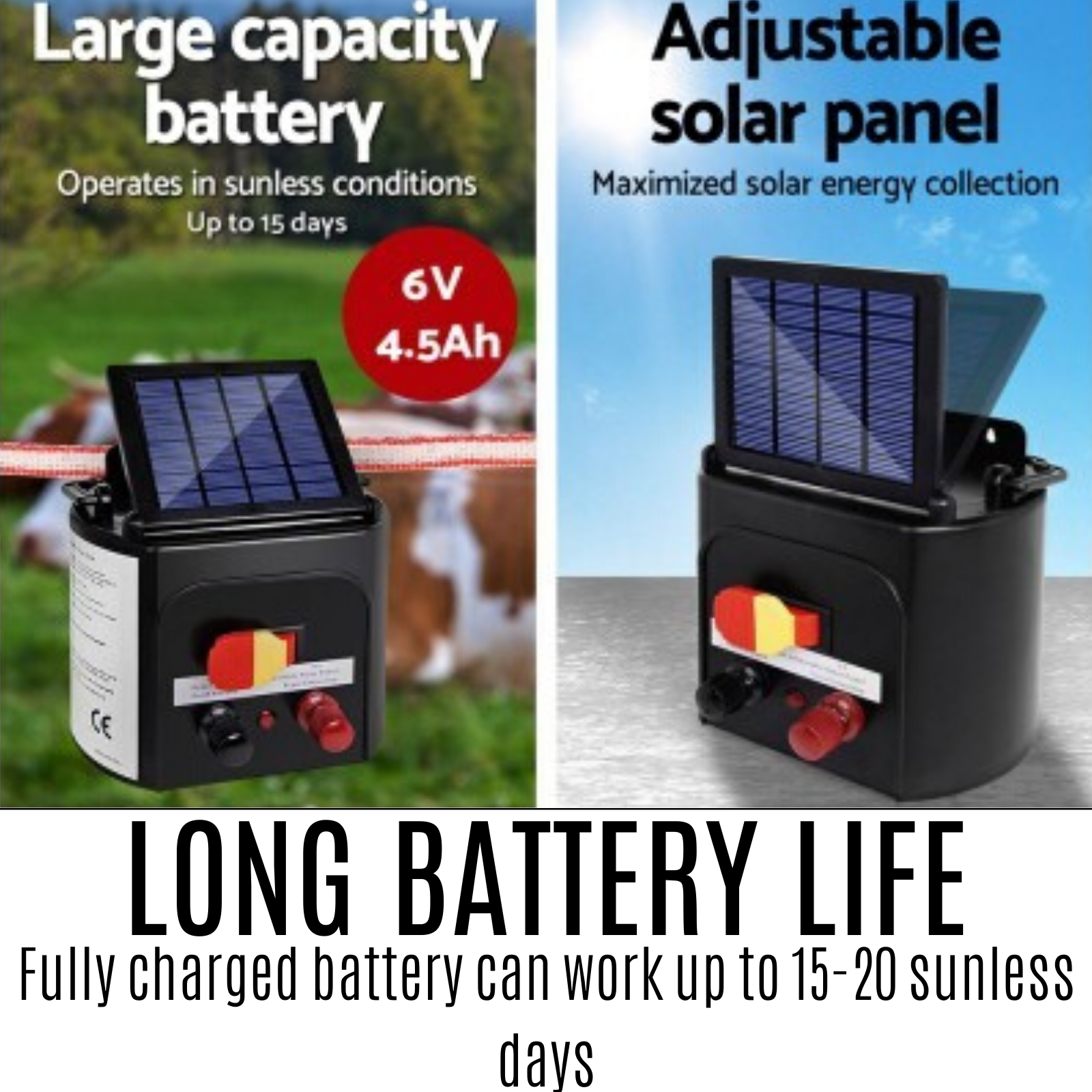 New 5km Solar Power Electric Fence Charger Kit 6V Farm Fencing ...